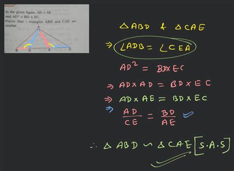 In The Given Figure Ad Ae And Ad2 Bd×ec Prove That Triangles Abd And