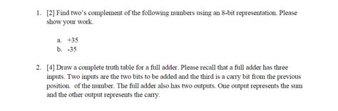 Solved 1 2 Find Twos Complement Of The Following Numbers