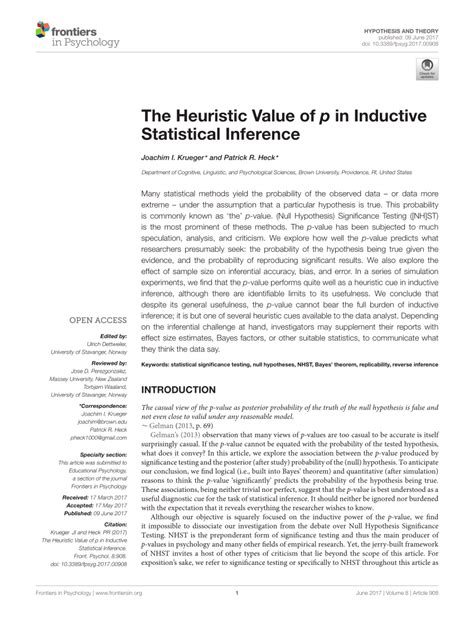 Pdf The Heuristic Value Of P In Inductive Statistical Inference