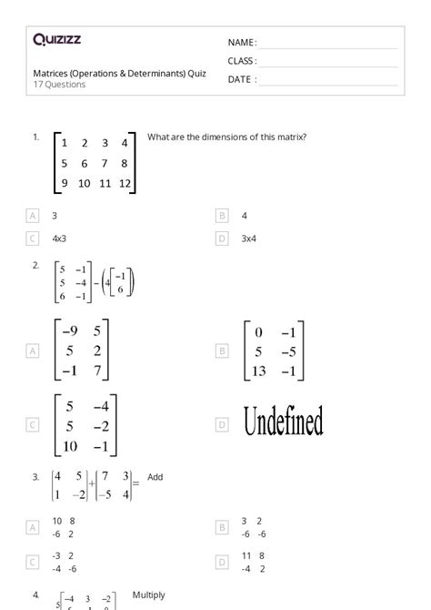50 Matrices Worksheets For 12th Grade On Quizizz Free And Printable
