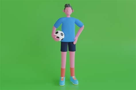 공이 고립 된 녹색 배경을 가진 3d 축구 선수 축구 선수 손이 축구를 잡고 있습니다 3d 렌더링 3차원 형태에 대한 스톡 사진