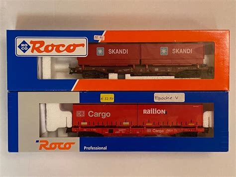 2 x Roco H0 GS DB Taschenwagen mit Lkw Wechselbrücken Kaufen auf
