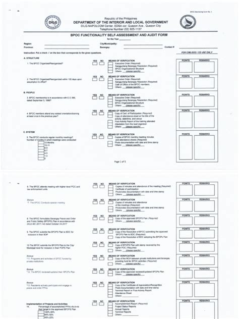 Bpoc Functionality Self Assessment And Audit Form Pdf