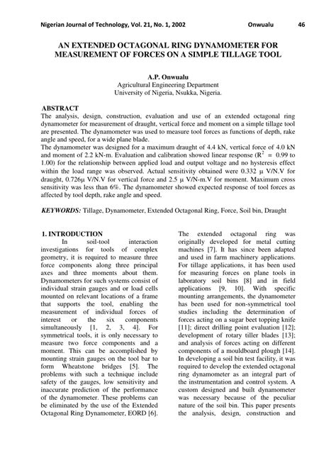 Pdf An Extended Octagonal Ring Dynamometer For Measurement Of Forces On A Simple Tillage Tool