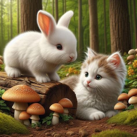 Premium Photo The Cutest Duo A Bunny And A Kitty