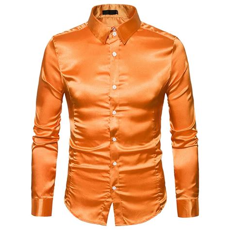 Silk Satin Shirt Men 2017 White Men Shirt Long Sleeve Slim Fit Male