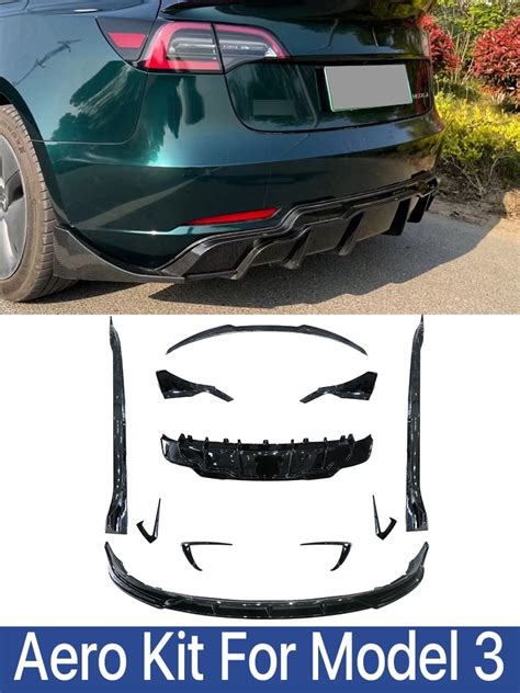 탄소 섬유 Bodykit 전면 립 후면 디퓨저 사이드 스커트 스포츠 스타일 스포일러 스플리터 가드 테슬라 모델 3 Y 2016