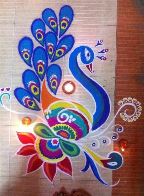 20 Beautiful And Simple Peacock Rangoli Designs K4 Craft