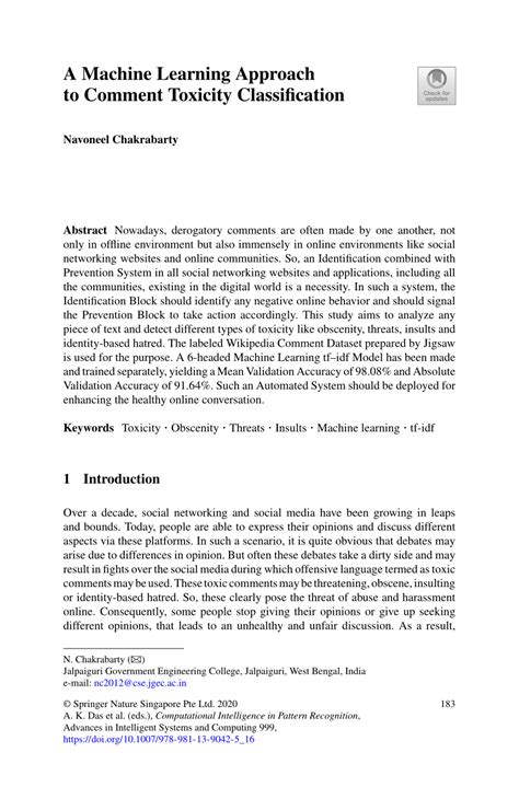PDF A Machine Learning Approach To Comment Toxicity Classification