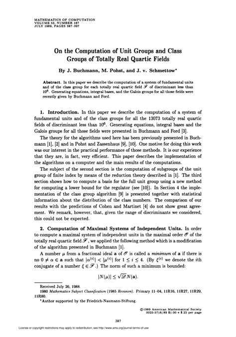 Pdf On The Computation Of Unit Groups And Class Groups Of Totally Real Quartic Fields