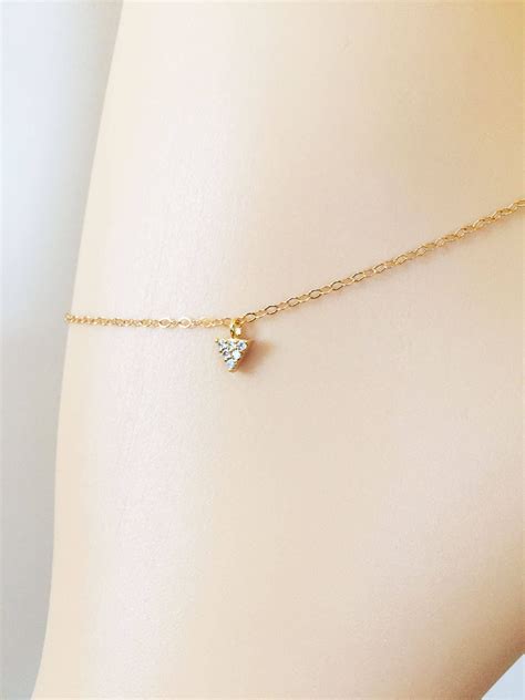 Minimalist Gold Anklet Cz Triangle Anklet Geometric Ankle Etsy