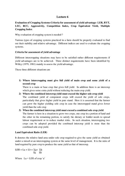 Lecture 6 Cropping System Evaluation Lecture 6 Evaluation Of
