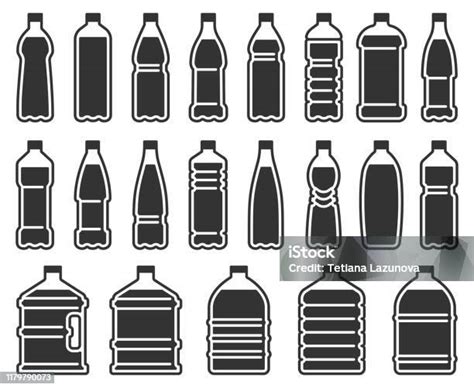 塑膠瓶剪影圖示礦泉水飲料瓶冷卻器純液體包裝模具向量圖示設置向量圖形及更多一組物體圖片 一組物體 健康的生活方式 側影 Istock