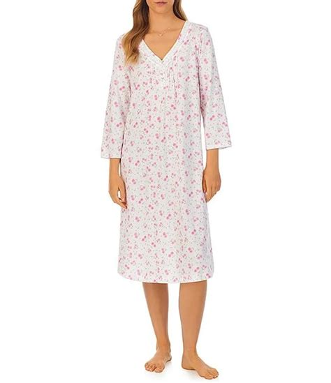 Carole Hochman Floral 34 Sleeve V Neck Cotton Jersey Waltz Nightgown