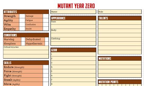 Mutant Year Zero Fillable Character Sheet Xls Rpg Pub