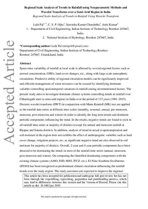 Pdf Regional Scale Analysis Of Trends In Rainfall Using Nonparametric Methods And Wavelet