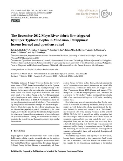 Pdf The December 2012 Mayo River Debris Flow Triggered By Super Typhoon Bopha In Mindanao