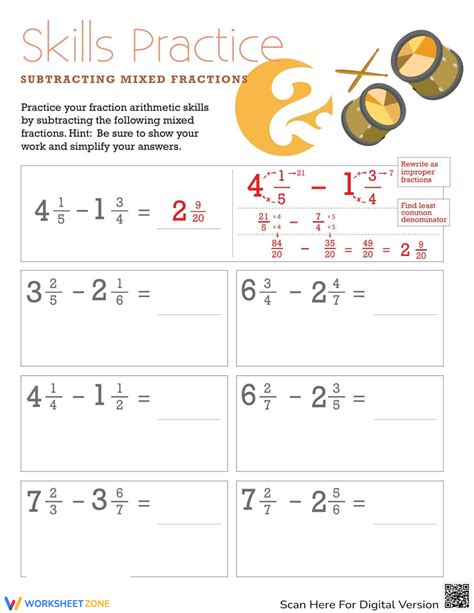 Subtracting Mixed Numbers Worksheet