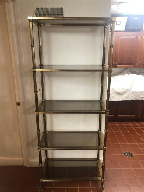 Hollywood Regency Brass And Smoked Glass Etagere For Sale At 1stdibs