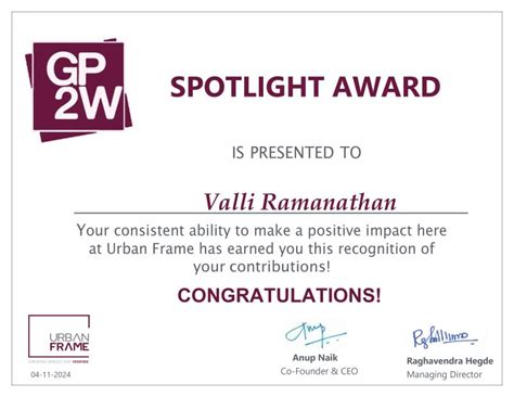 Grateful To Receive The Spotlight Award At Urban Frame Thank You To