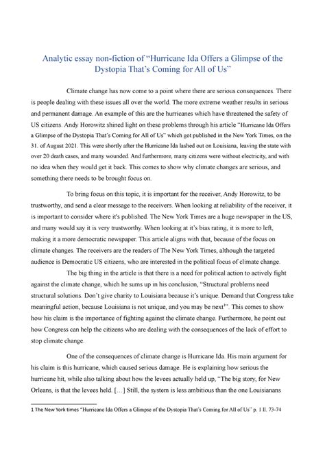 Non Fiction Essay Analytic Essay Non Fiction Of Hurricane Ida Offers