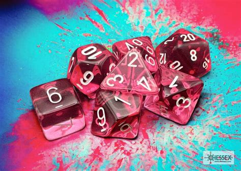 Translucent Pink White Polyhedral 7 Dice Set Battlefield Bangkok