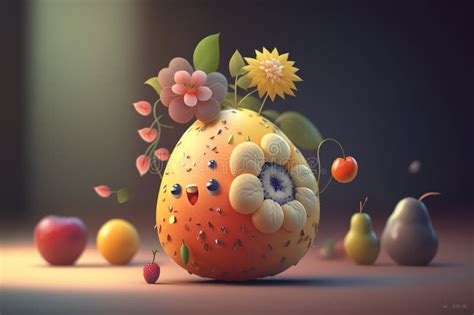 Art Pieces Of Very Cute Fruits And Flowers In A Fantasy Tiny Cartoon