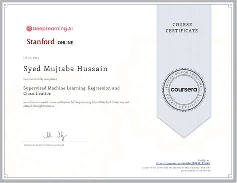 Completed Supervised Machine Learning Course By Deeplearningai Syed