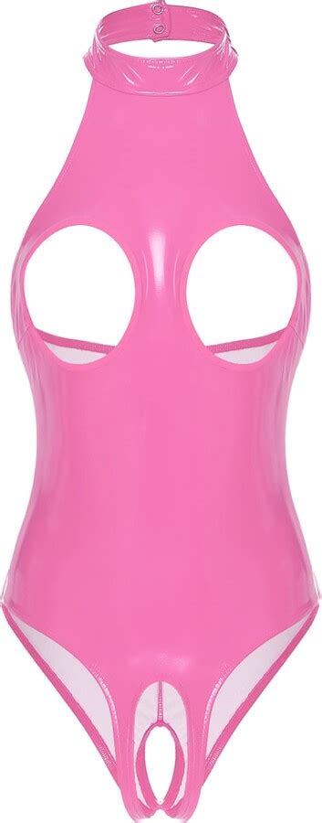 Chictry Womens Halter Leotard Pvc Leather Bodysuit Catsuit Wetlook
