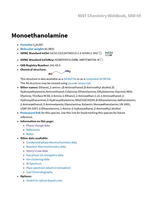 Monoethanolamine Nist Pdf Physical Chemistry Chemistry