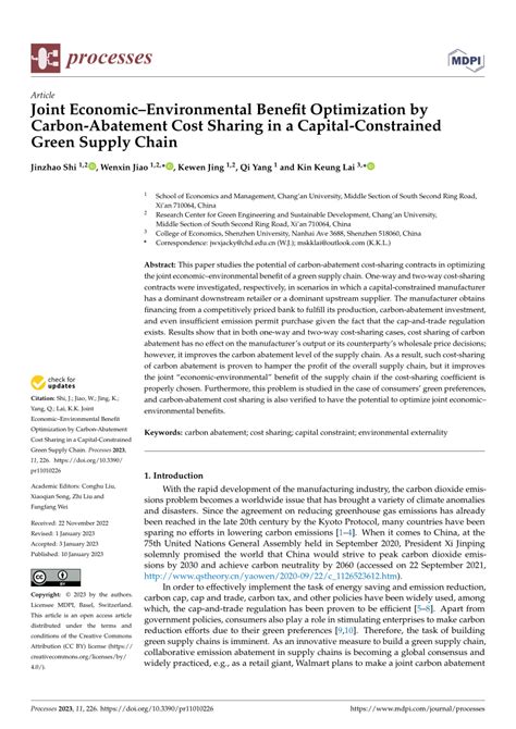 Pdf Joint Economicenvironmental Benefit Optimization By Carbon Abatement Cost Sharing In A