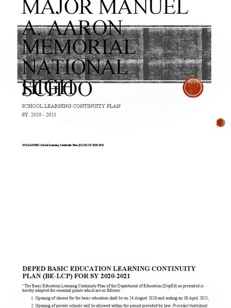 School Learning Continuity Plan Sy 2020 2021 Presentation Pdf