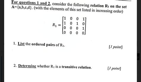 Solved For Questions 1 And 2 Consider The Following Chegg