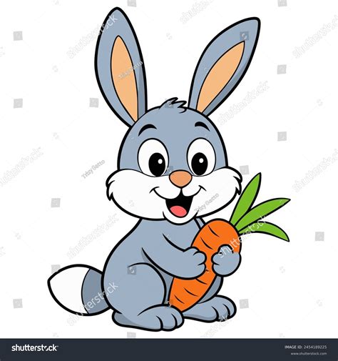 Cute Cartoon Bunny Eating Carrot Isolated Stock Vector Royalty Free