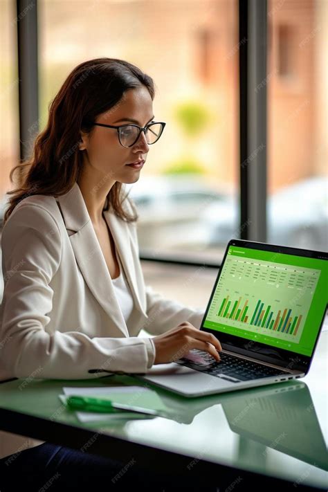 Premium Ai Image Financial Data Analyst Female Using Kpi Dashboard On