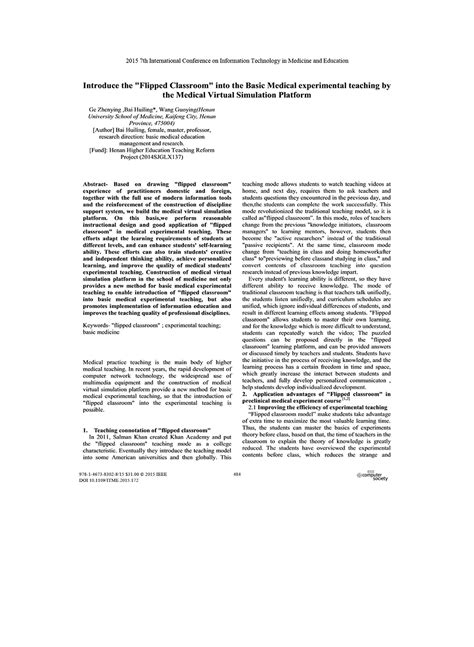 Introduce The Flipped Classroom” Into The Basic Medical Experimental