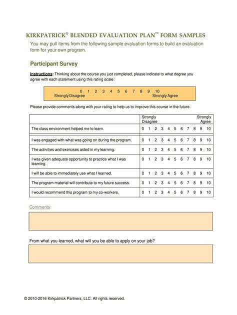Kirkpatrick Level 1 Evaluation Template