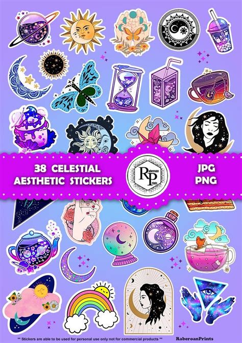 Super Bundle Celestial Aesthetic One 1 Stickers Sheet Png Jpf And T