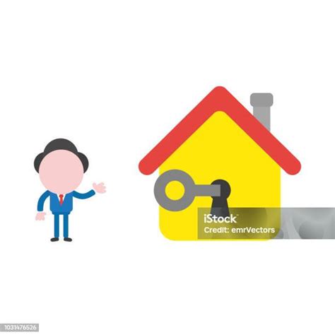 Karakter Pengusaha Vektor Membuka Lubang Kunci Rumah Dengan Kunci