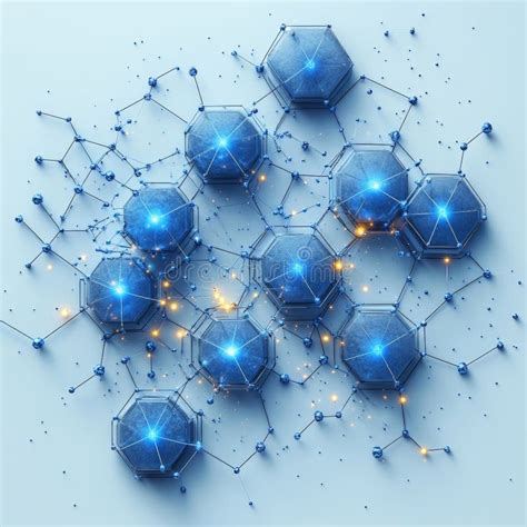 Abstract Digital Data Network With Interconnected Hexagons And Nodes