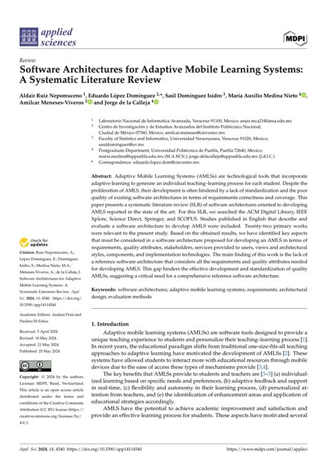 Pdf Software Architectures For Adaptive Mobile Learning Systems A