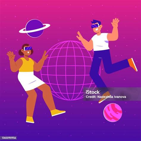 손으로 그린 플랫 디자인 메타버스 일러스트 벡터 일러스트레이션 가상현실 시뮬레이터에 대한 스톡 벡터 아트 및 기타 이미지