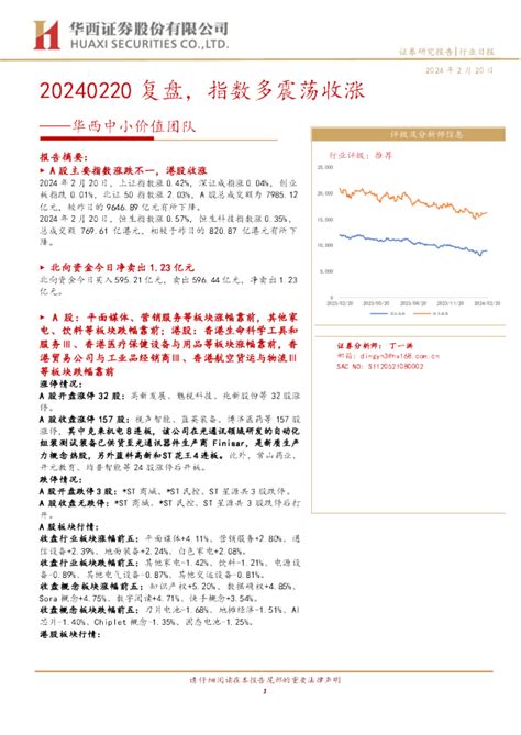 华西中小价值团队：复盘，指数多震荡收涨