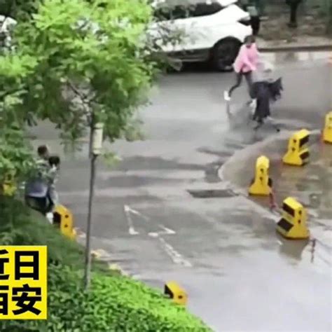 西安丨危险！女子和孩子在小区里散步，突然被一只大黑狗猛扑袭击！雨伞