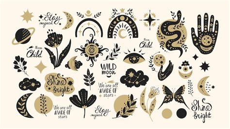 Premium Vector Golden Celestial Elements Set