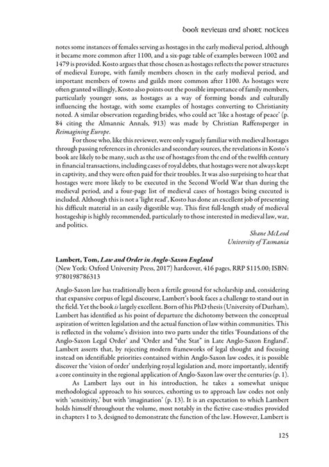 Pdf Review Law And Order In Anglo Saxon England By Tom Lambert