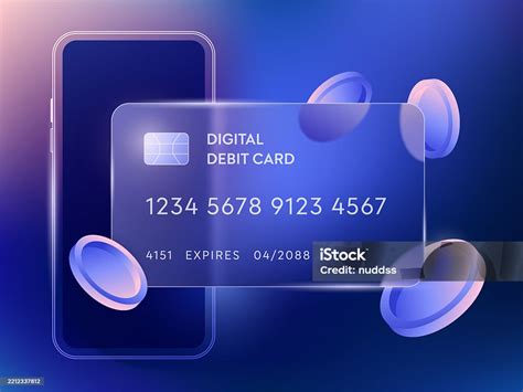 Glassmorphism 신용 직불 카드 템플릿 생생한 보라색 파란색 그라데이션 배경 흐림 효과가 있는 투명한 유리 사각형 미래