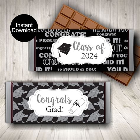 Graduation Candy Bar Wrapper Black And Gray Chocolate Wrappers Class