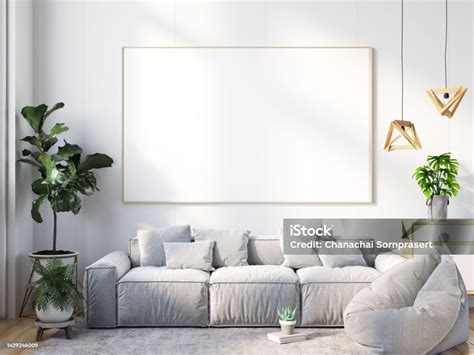 현대 인테리어 나무 바닥 콘크리트 벽 배경 스칸디나비아 스타일 로프트 스타일 3d 렌더링에서 포스터 프레임을 모의 거실에 대한 스톡 사진 및 기타 이미지 Istock