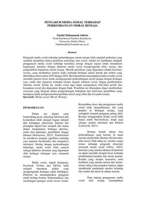 PDF PENGARUH MEDIA SOSIAL TERHADAP PERKEMBANGAN MORAL REMAJA